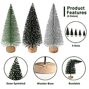 30Pcs Mini Christmas Trees - Artificial Christmas Tree Bottle Brush Trees Christmas with 5 Sizes, Sisal Snow Trees with Wooden Base for Christmas Decor Christmas Party Home Table Craft Decorations (2)