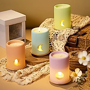 Eucalyptus & Chamomile Scented Candle with 72-Hour LED Light,Healing Moon and 2-in-1 Design,1.3oz Soy Wax 10 Hours Long Lasting Burn,Candles for Home Scented Perfect Spiritual Aromatherapy Gift