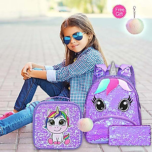 gxtvo Toddler Backpack for Girls, Unicorn Sequin Preschool Bookbag and Lunch Box, 12" Cute Cartoon Animal Schoolbag