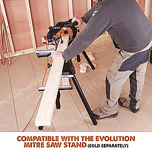 Evolution Power Tools R210CMS Compound Miter Saw, 8-1/4" Multi-Material Cutting TCT Blade Included Cuts Wood Metal Plastic & More, 45° - 45° Degree Miter & 45˚ Degree Bevel Angles, 1200W, 8-1/4"