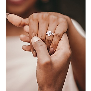 TIGRADE 1.5CT Engagement Ring for Women Teardrop Cubic Zirconia Wedding Band Halo Twisted Pear CZ Promise Anniversary Ring Size 3-12, Silver, Size 3