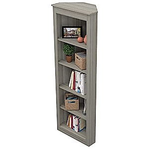 Inval 71" 5-Shelf Corner Bookcase, Gray Smoke Oak