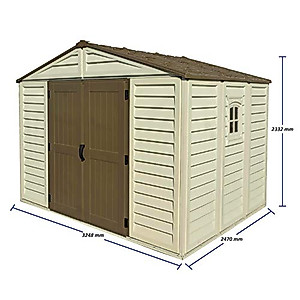 Duramax 0638801402145 Woodbridge Plus 10.5 x 8 Plastic Garden Shed with Foundation Kit & Fixed Window Brown-15 Years Warranty, 10x8, Brown & Ivory