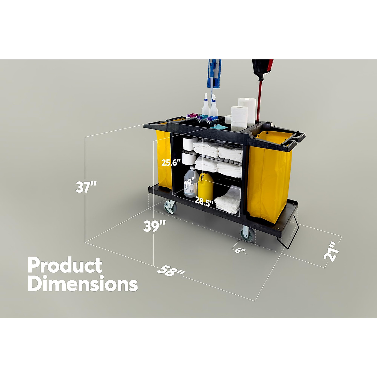 Hotel Cart Housekeeping Room Service Cart H 39" x L 60" X W 21" (Black)