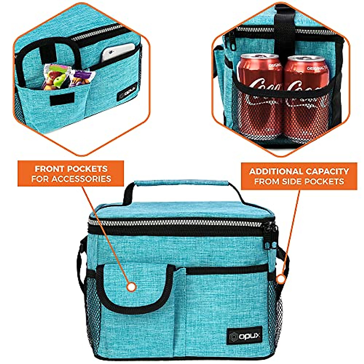 opux Insulated Lunch Bag for Men Women, Leakproof Thermal Lunch Box Work School, Soft Lunch Cooler Bag with Adjustable Shoulder Strap for Adult Kid Boy Girl, Reusable Lunch Pail, Turquoise Blue