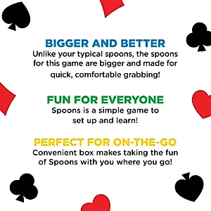 Giant Spoons, Card Games for Kids - Spoons Game, Deck of Cards, Fun Family Games for Kids and Adults, Playing Cards, Game Night, Travel Games, 3-6 Multi-Player Card Game, Games for Adults, Ages 7+