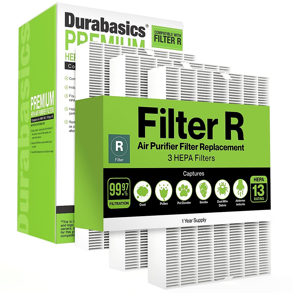Durabasics 3 Pack of HEPA Filters Compatible with Honeywell Air Purifier Replacement Filters, Honeywell Air Purifier Filters, Honeywell Filter R, Honeywell HEPA Filter Replacement & Honeywell HPA300