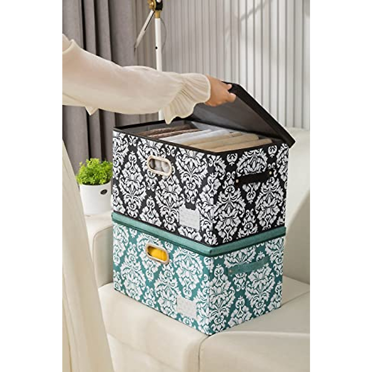 PRANDOM Large Collapsible Storage Bins with Lids [3-Pack] Fabric Foldable Storage Boxes Organizer Containers Baskets Cube with Cover for Home Bedroom Closet Office Nursery (17.3x11.8x10.4)