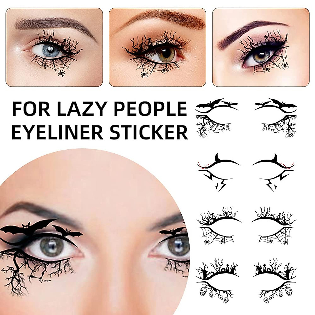 16pc /8 Pairs set Eye Shadow Temporary Eye Tattoo Stickers Women Halloween Party Eye Makeup Stickers Face Waterproof Fake Eyeshadow Eyeliner Tool