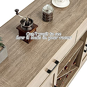 LOKO Farmhouse Buffet Cabinet, Kitchen Storage Cabinet with Adjustable Shelves and Anti-toppling Straps, Sideboard Credenza Storage Cabinet Coffee Bar Cabinet, 52 x 16.5 x 35.5 inches
