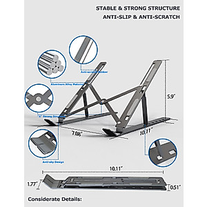 PHOCAR Portable Laptop Stand, Adjustable Tablet Notebook Stand for iPad, MacBook Pro, Laptop Desk Riser Foldable Notebook Cooling Stand for MacBook, Dell, Asus, Lenovo