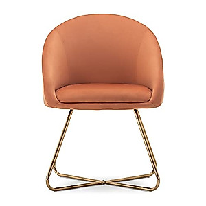Artechworks Modern Velvet Dinning Chair with Golden Legs, Lounge Chair Set of 2, Accent Armchair for Living Dining Room Bedroom Reception Chair, Caramel