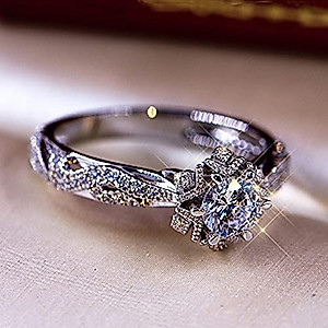 925 Sterling Silver Shiny Full Diamond Ring Cubic Zirconia Flower Ring CZ Diamond Ring Personality Ring for Women Luxury and Delicate Female Style Wedding Engagement Princess Ring Jewelry (US Code 6)