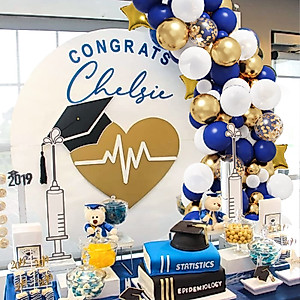RUBFAC Royal Blue Gold Balloons Garland Arch Kit, Royal Blue Metallic Gold White Balloons with Star Foil Balloons for Graduation Birthday Baby Shower Party Supplies Decorations