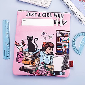 Just A Girl Who Loves Cats Books Book Covers, Book Sleeve with Zipper, Book Nerd Gifts, 11x8.5 Inch, Washable Fabric