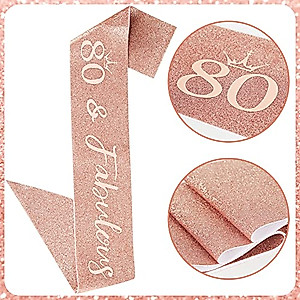 80th Birthday Decorations for Women, 80th Birthday Party Decorations Include 80th Birthday Crown, Sash, Compact Mirror, "80" Candles, Cake Topper, Pin, Card, Rose Gold 80th Birthday Gifts