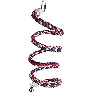 QYS Bird Spiral Rope Perch, Cotton Parrot Swing Climbing Standing Toys with Bell