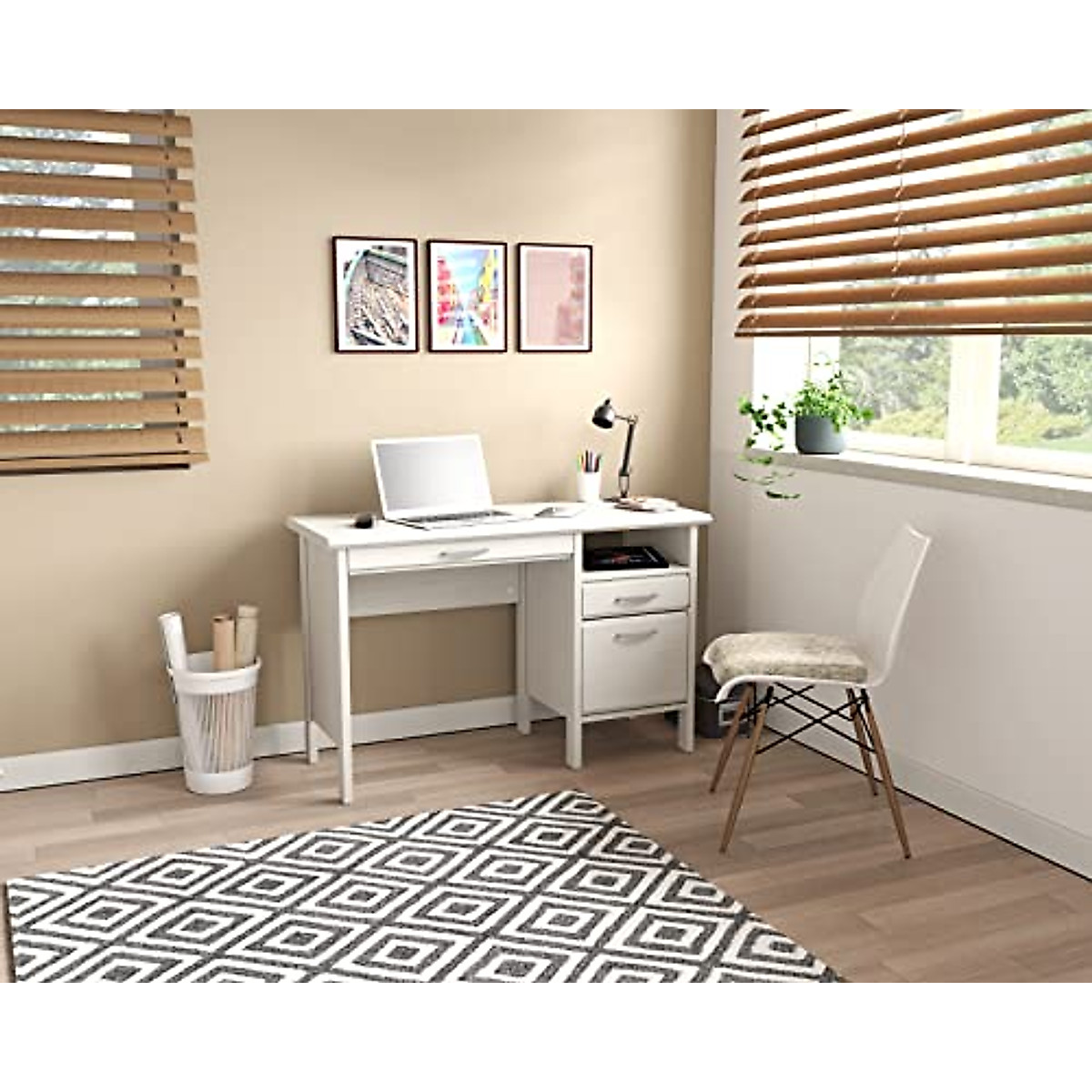Inval 2-Drawer 1-Shelf Computer Desk with Keyboard Tray, Washed Oak