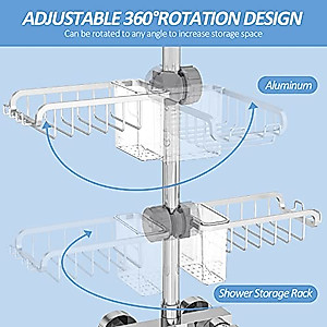 TOOLF Sponge Holder Kitchen Sink Caddy, Aluminum Over Faucet Rack with Brush Holder and 2 Hooks, Hanging Sink Organizer for Scrubbers, Dishwand, Dish Cloth, Soap, Sink Stopper on Kitchen, Bathroom