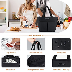 MAXTOP Lunch Bags for Women,Insulated Thermal Lunch Tote Bag,Lunch Box with Front Pocket for Office Work Picnic Shopping (Black, Medium)