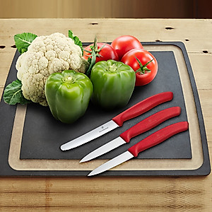Victorinox Swiss Classic Paring Knife Set, Set of 3, Straight Edge, Extra Sharp, Robust Plastic Handle, Red