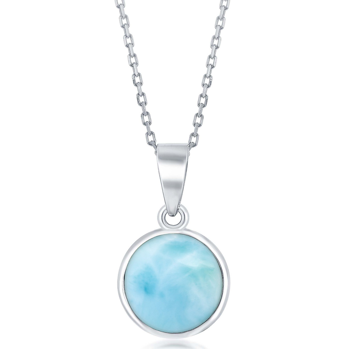 Beaux Bijoux Sterling Silver Blue Larimar Necklace for Women - Natural Larimar Jewelry - Beautiful Blue Larimar Stones - 18 inch Round Pendant Necklace - Larimar Blue Necklaces for Women