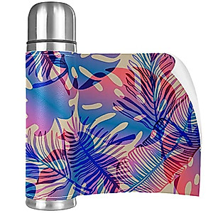 Monstera and Banana Leaf Stainless Steel Water Bottle, Leak-Proof Travel Thermos Mug, Double Walled Vacuum Insulated Flask 17 OZ