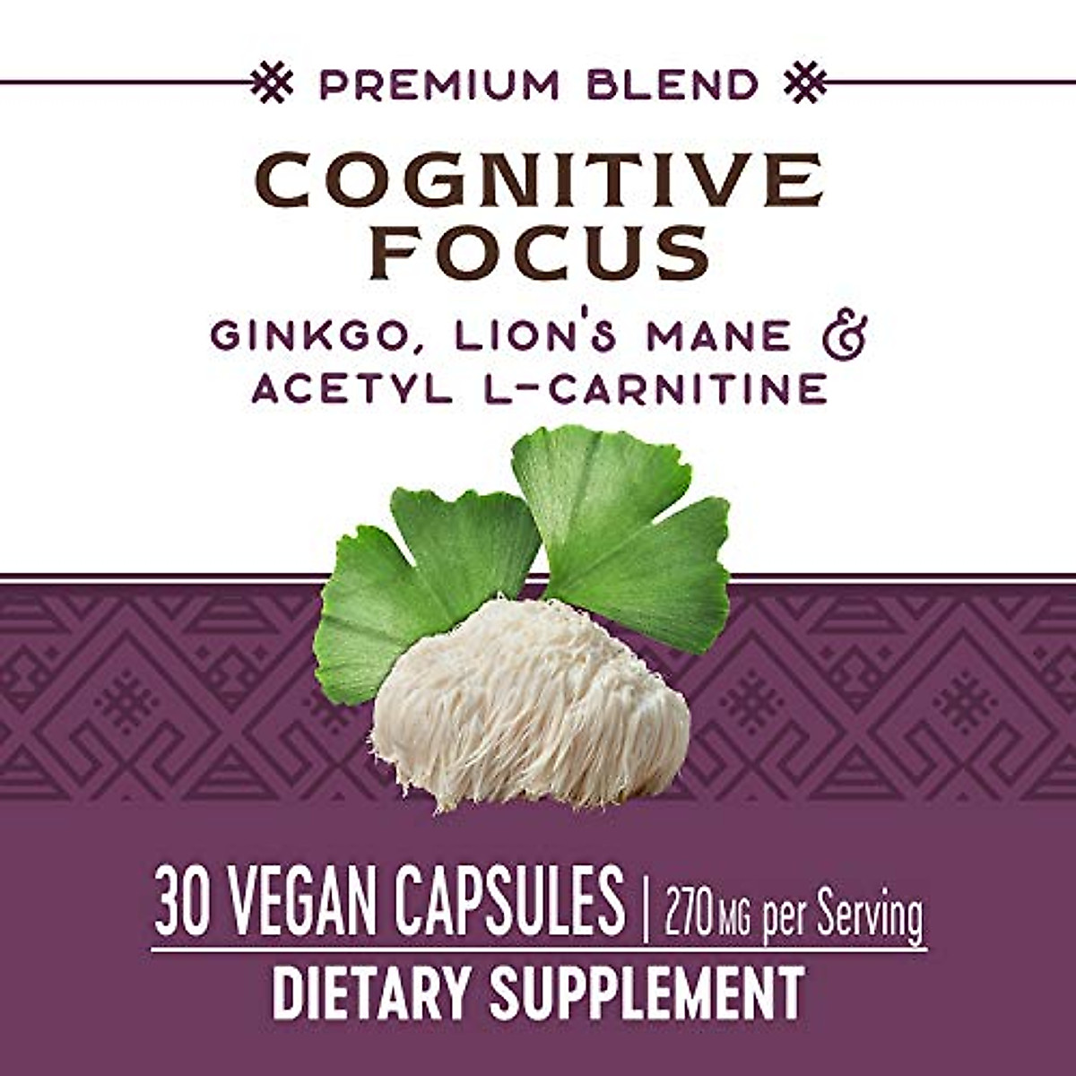 Nature's Way Cognitive Focus, with Gingko, Lion's Mane & Acetyl L-Carnitine, 270 mg per Serving, 30 Capsules