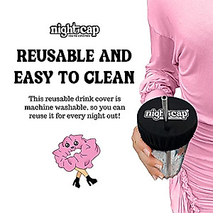 NightCap Drink Cover Scrunchie and Straw Kit Bundle - The Drink Spiking Prevention Scrunchie As Seen on Shark Tank with 2 Stainless Steel Straws, Straw Brush, 2 Silicone Tips, & Stylish Duvet Pouch