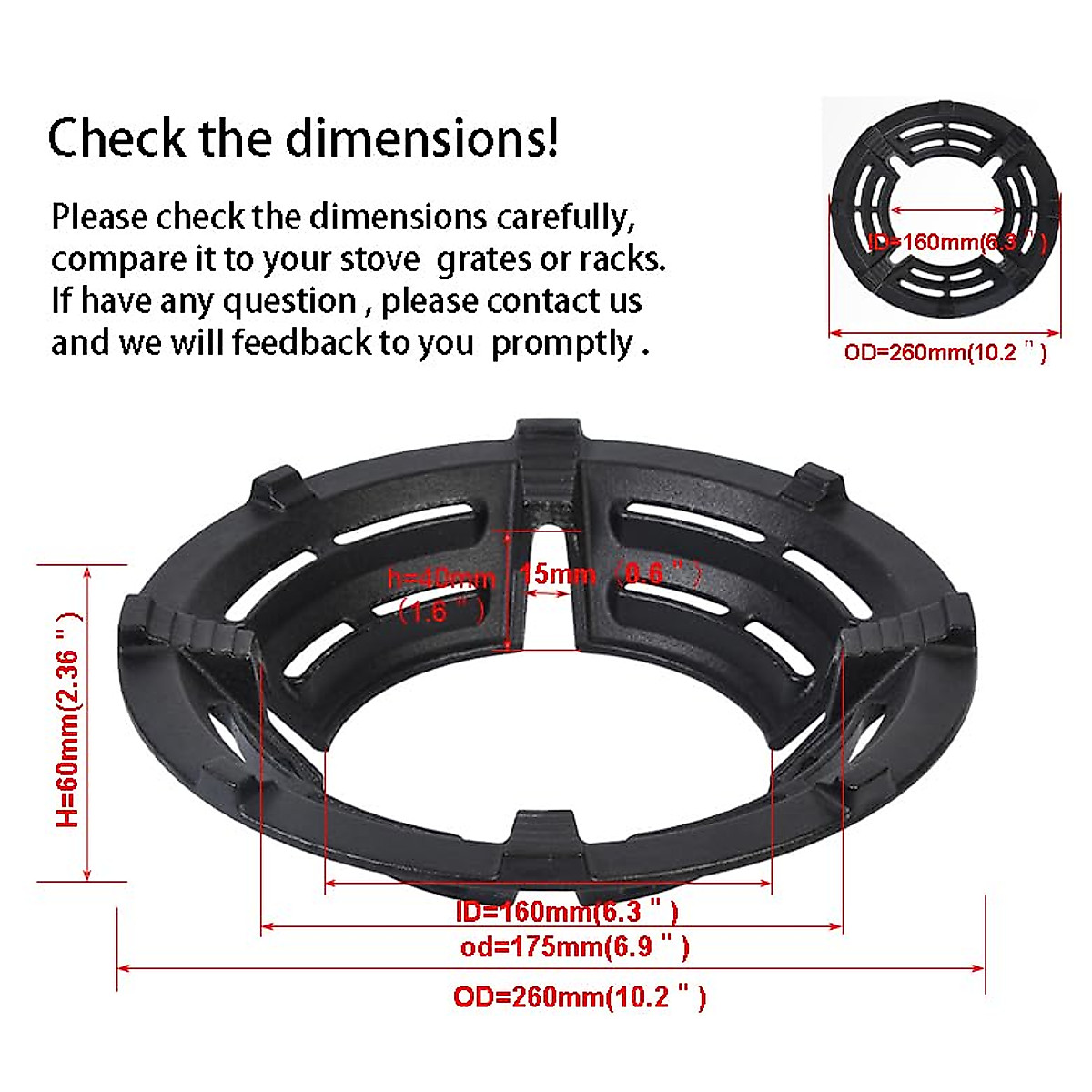 IEUYO Cast Iron Wok Support Ring Burner Ring for Gas Stove Rack Pot Holder Anti-skid Time-saving and Energy-saving for 4 claws racks or grates