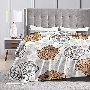 Brown White Shar Pei Throw Blanket All Year Round Light Weight Warm Super Soft Plush for Air-Conditioned Room Bedding Luxury Throw Blanket Blankets for Bedroom Living Rooms Sofa Couch