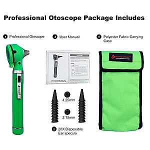 Cross Canada 11-084 Physician Fiber Optic LED Pocket Otoscope Diagnostic Set - Green