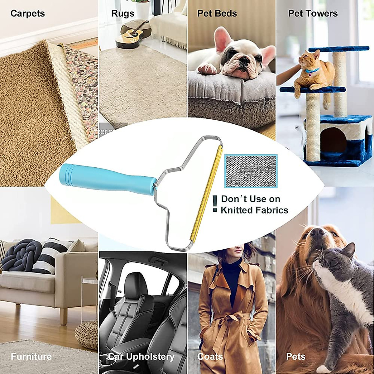 Pet Hair Removal Tool,Cleaner Pro Pet Hair Remover,Fabric Shaver by BSIWWO,Pet Hair Remover for Couch,Lint Shaver,Carpet Rake,Dog Hair Remover and Cat Hair Remover(2pack-Blue)