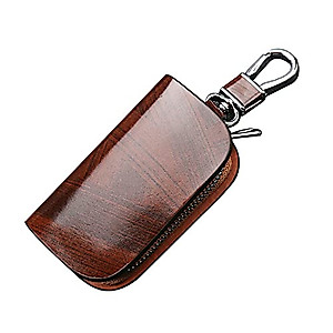 Payutou Leather Car Key Case Holder Leather Car Key Keychain Holder Metal Hook and Keyring Zipper Auto Car Key Chain (Brown)