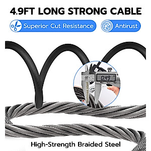 eLinkSmart Fingerprint Cable Lock, 4.9FT Long Heavy Duty Anti Theft Bike Lock, Weatherproof Keyless Electronic Digital Biometric Bluetooth Smart Lock for Bicycle Scooter Lawnmower Skateboard - Black