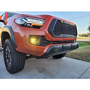 iJDMTOY Yellow Lens 24W High Power LED Wide Angle SAE Flood Beam Fog Light Kit w/Built-On Mounting Brackets Compatible With Toyota Tacoma Tundra 4Runner, etc
