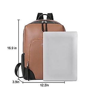 CLUCI Womens Laptop Backpack Leather 15.7 Inch Computer Backpack Travel Vintage Daypack Brown with Black