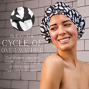 GRACE & COMPANY Luxury Shower Cap For Women - 100% Waterproof, Reusable, Washable & Breathable Shower Caps - Casablanca