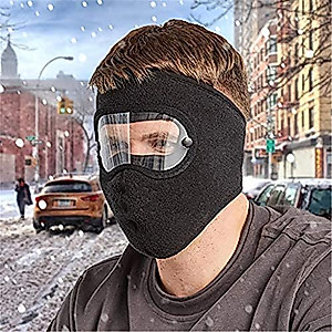 Full Face Protection Headgear, Dust-Proof Facial Protection Anti-Fog, Winter Warm Masks, Polar Fleece Riding Windproof Hd Goggles Face Protection Mouth Shield (Black)