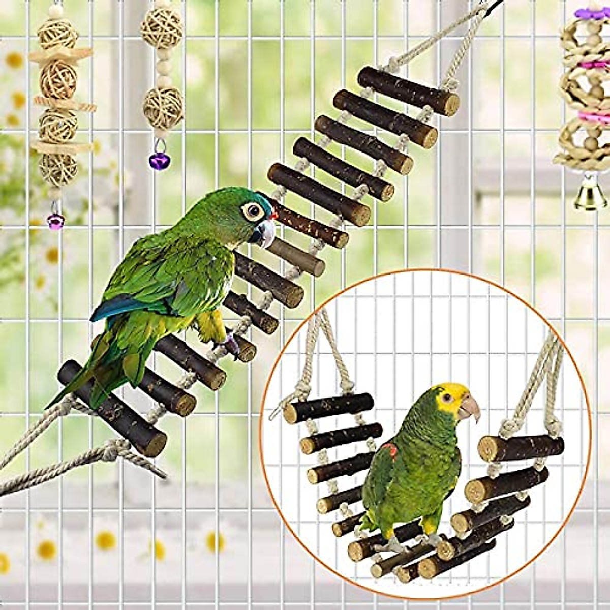 Diaertiny Bird Parrot Swing Chewing Toys 8 Pack Natural Safety Wood for Small Parakeets, Cockatiels, Finches,Budgie and Small&Medium Birds