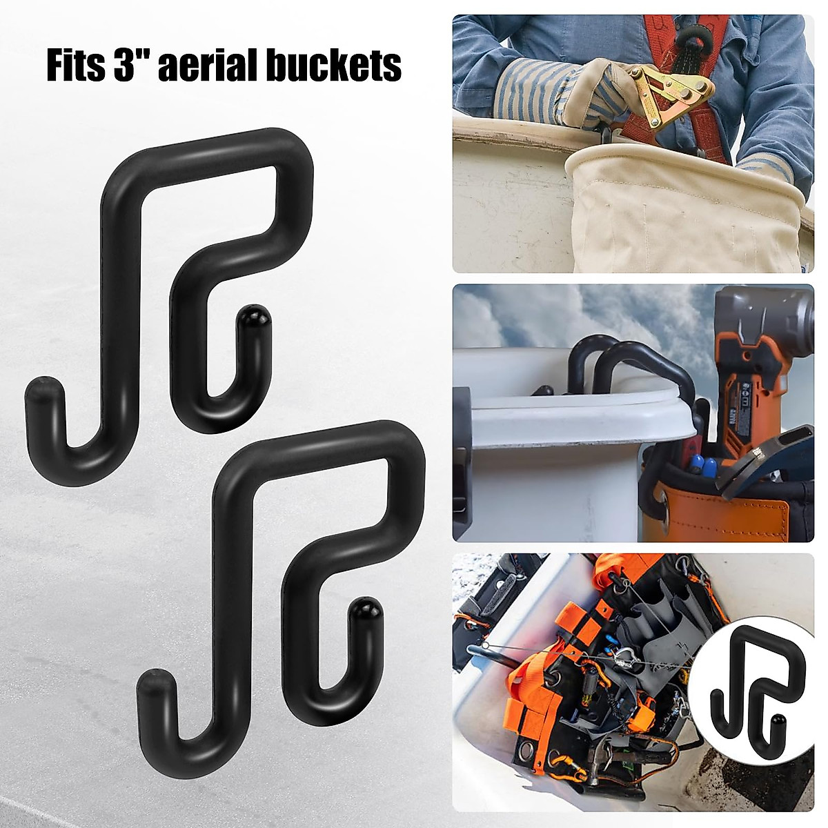 CNQLIS 2-Pack Black 3" Aerial Bucket Lineman Bucket Hooks for Blankets, Aerial Bucket Hooks, Aerial Basket Hooks, Lineman Bucket Tool Holders, Tool Bag or Apron Holder Hooks