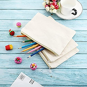 Enenes 10 Pack Blank DIY Canvas Zipper Bags Zipper Craft Bag Canvas Bag for Storage Small Items (8.3'' x 4.8'' 10 Pieces/Pack) (White)