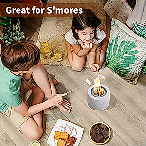 Concrete Tabletop Fire Pit Bowl - Table Top Portable Rubbing Alcohol Fireplace Indoor Outdoor Decor Long Time Burning Smokeless Odorless Two Stainless Steel Burners & Stylish Extinguisher Included