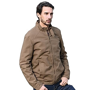 WenVen Men's Light Cotton Outwear Windbreaker Classic Military Jacket (Khaki, L)