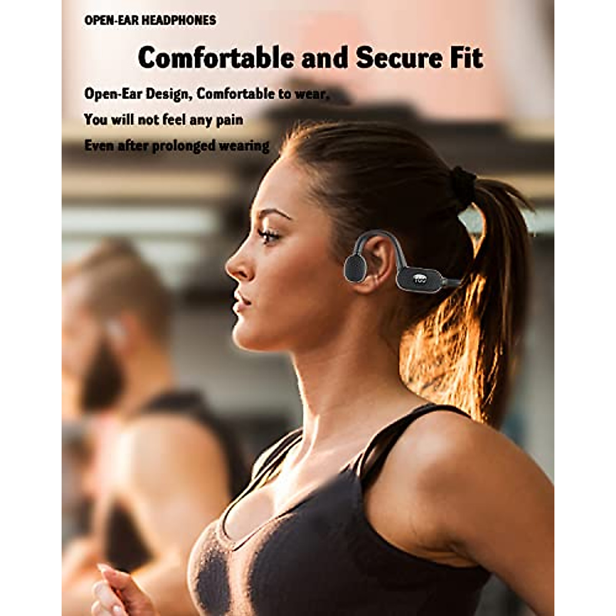 CHNYBQT Air Conduction Headphones，Open Ear Bluetooth Headphones Wireless Earphones with Built-in Mic，LED Power Display Waterproof Sport Headset for Running, Cycling, Hiking, Driving（Black）