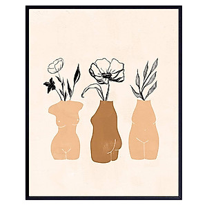 Minimalist Aesthetic Home Wall Decor - Matisse Style Abstract Line Art Silhouette Floral Poster - 8x10 Contemporary Modern Room Decoration for Bathroom, Bedroom, Office, Living Room - Gift for Women