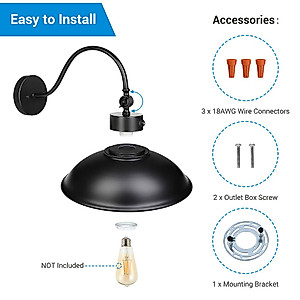 DEWENWILS Dusk to Dawn Outdoor Wall Lights, 2 Pack Farmhouse Gooseneck Barn Light Fixtures, Matte Black Exterior Wall Mount Sconces Waterproof Outside Porch Lights Lamp for Garage, Patio, Entryway