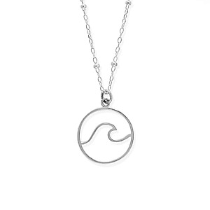Boma Jewelry Sterling Silver Wave Water Element Circle Round Pendant Necklace, 18 Inches
