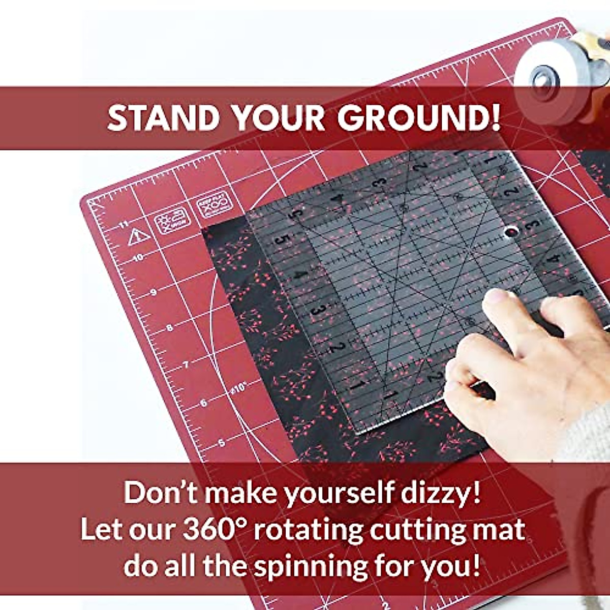 Madam Sew Self Healing Cutting Mat, 12x12 Rotating Cutting Mat for Quilting, Sewing and Crafts Features 360 Degree Rotation, Lockable Non-Slip Base and Accurate Grid and Bias Lines for Precise Cuts