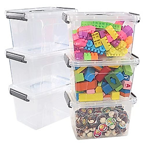 Obstnny Organizing Boxes with Latching Lids 6 Quart, 6 Packs Small Plastic Storage Bins